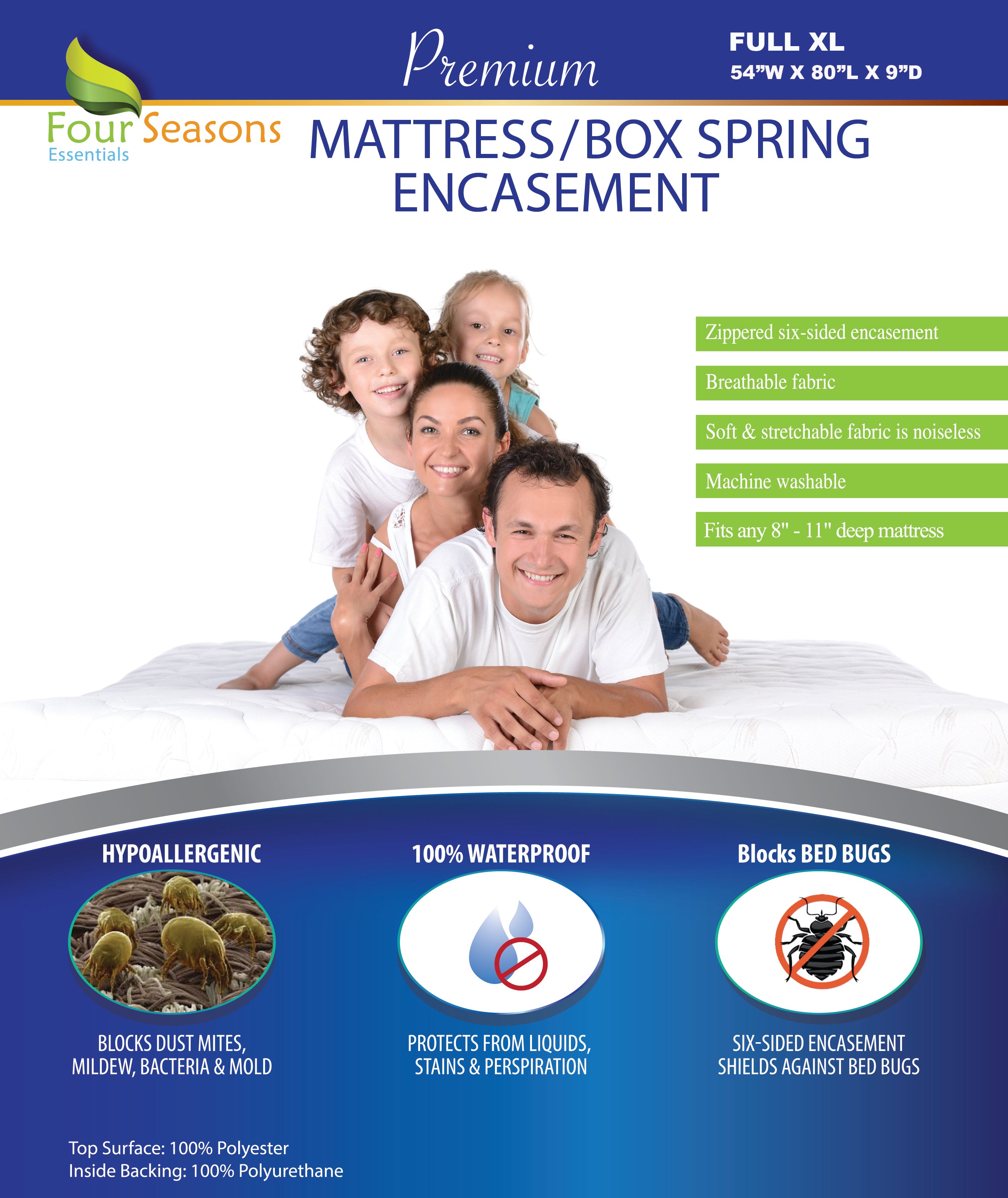 Mattress or Box Spring Protector (8"-11" Depth) - Zippered Waterproof ...